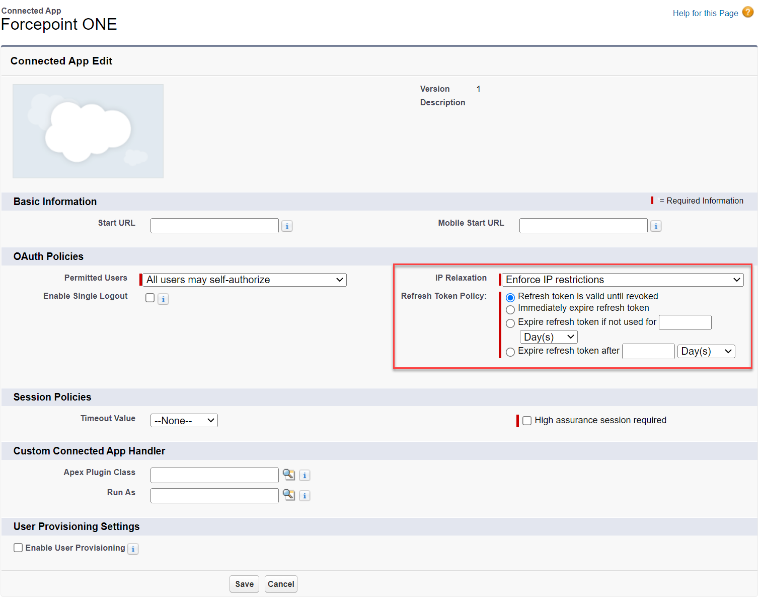 Configuring Salesforce connected app - Classic view